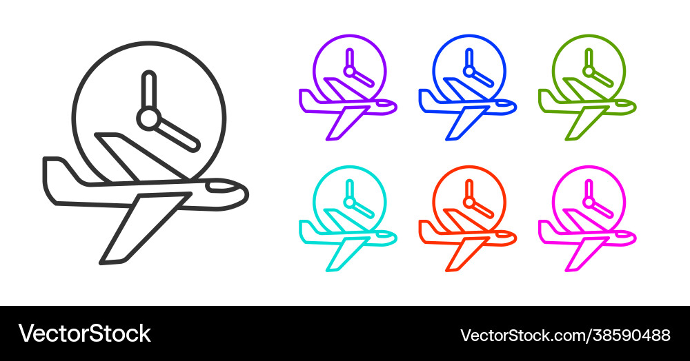 Black line flight time icon isolated on white Vector Image