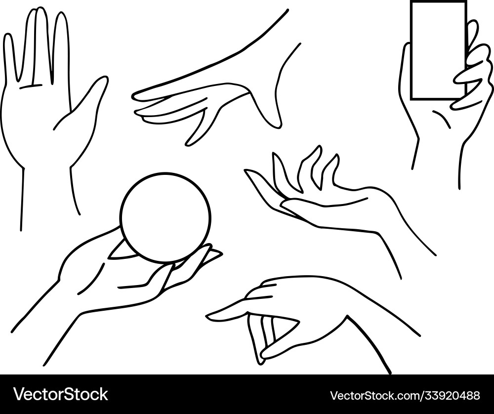 Outlined set female hands in different Royalty Free Vector