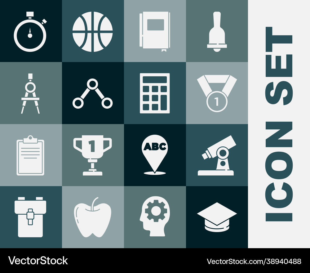Set graduation cap microscope medal book Vector Image