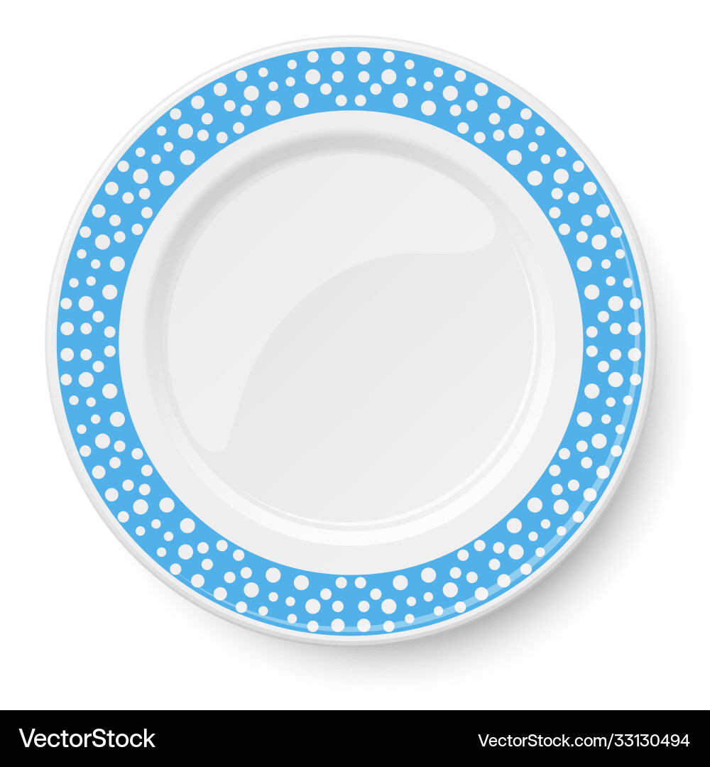 Blue plate with white polka dot pattern isolated Vector Image