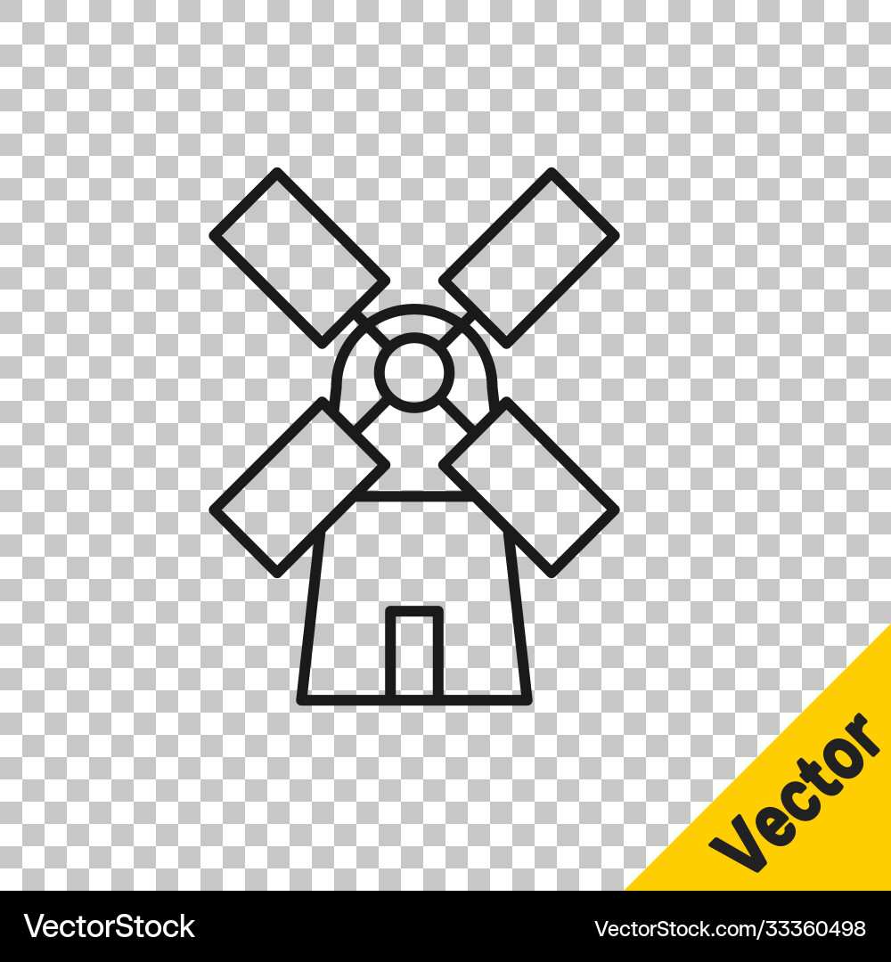 Black line windmill icon isolated on transparent Vector Image