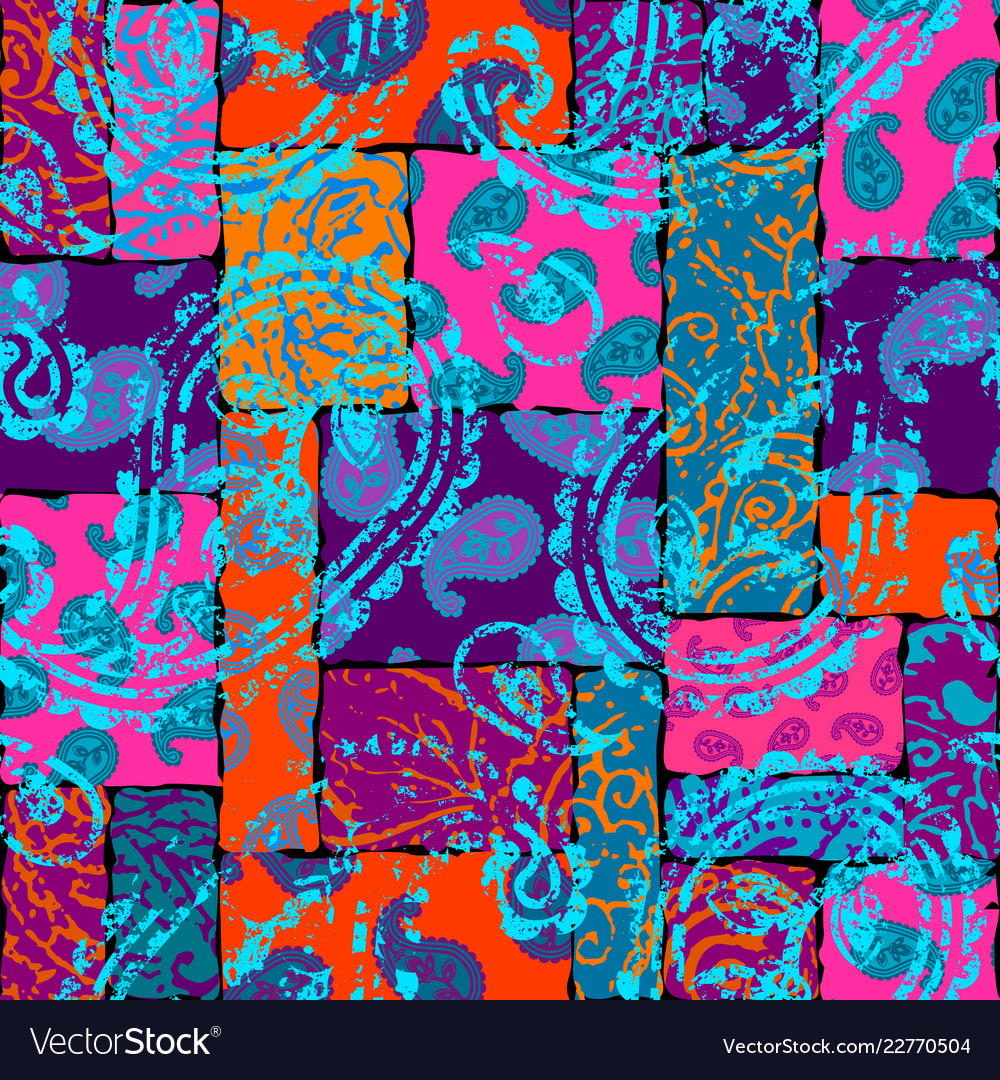 Patchwork pattern with paisley ornament patterns Vector Image