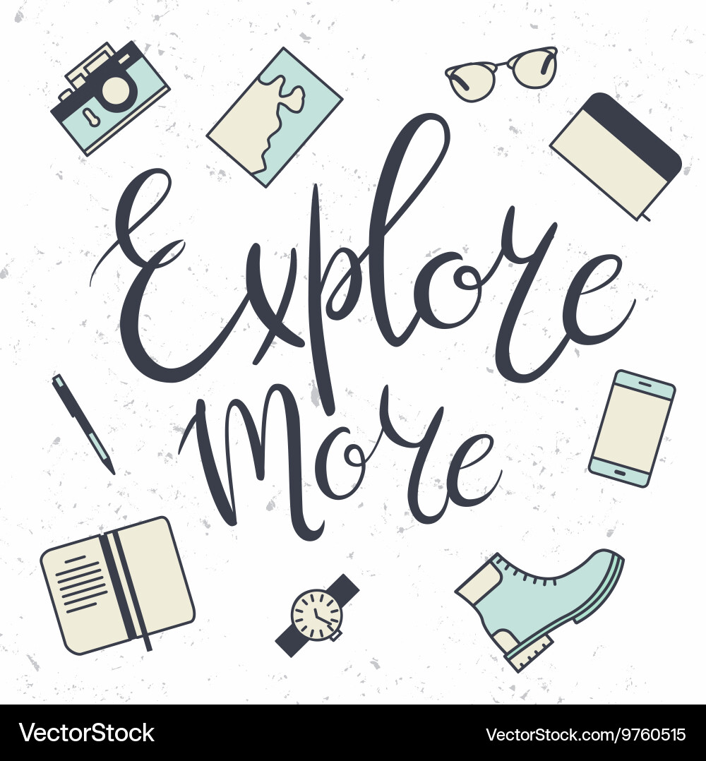 Phrase explore more and travel icons Royalty Free Vector
