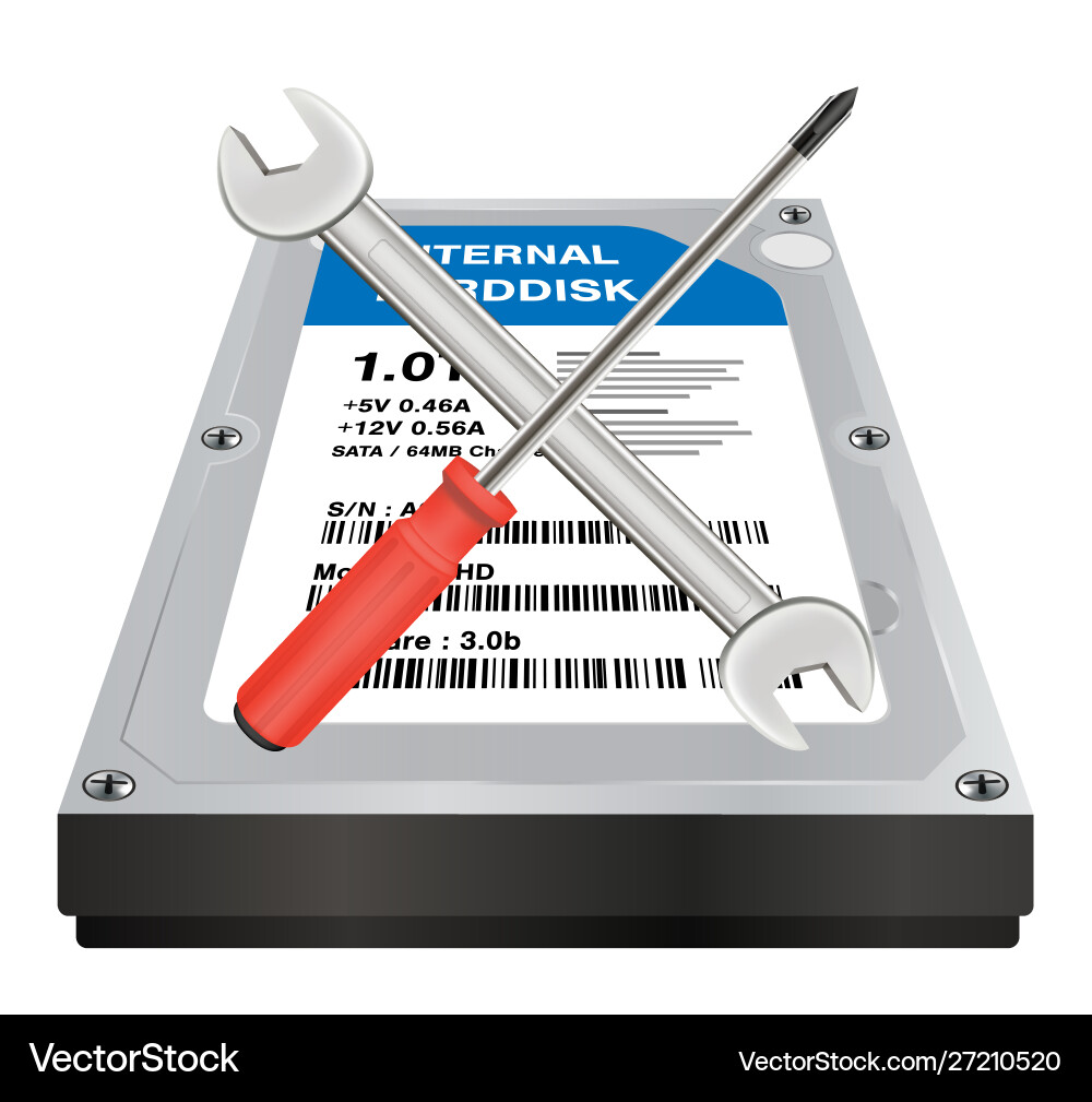 Internal harddisk with a wrench and repair logo Vector Image