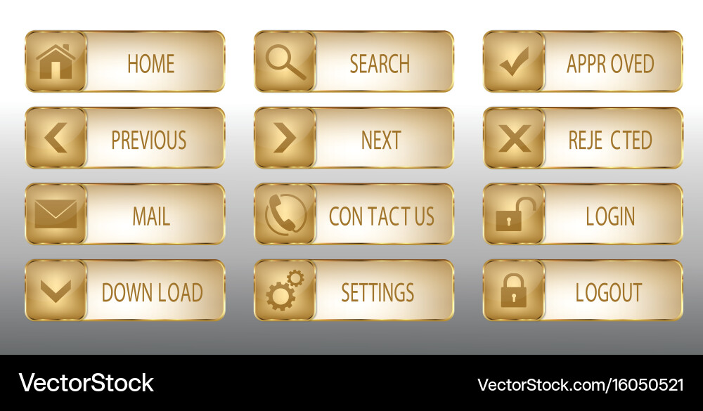 Elegant golden web buttons icons set Royalty Free Vector