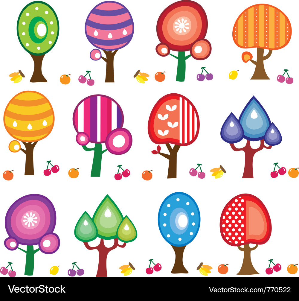 Cartoon fruit trees Royalty Free Vector Image - VectorStock
