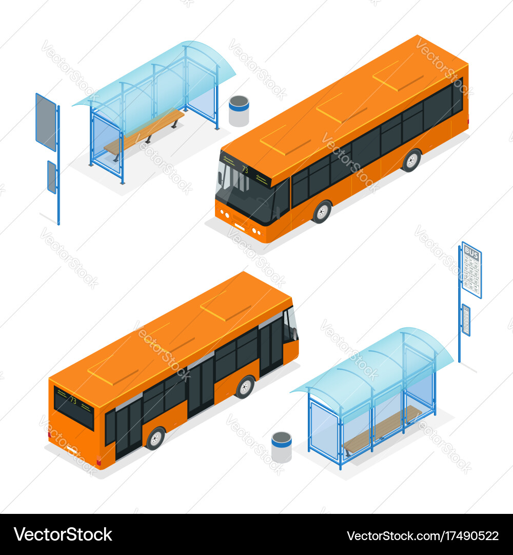 Flat 3d isometric of a bus Royalty Free Vector Image