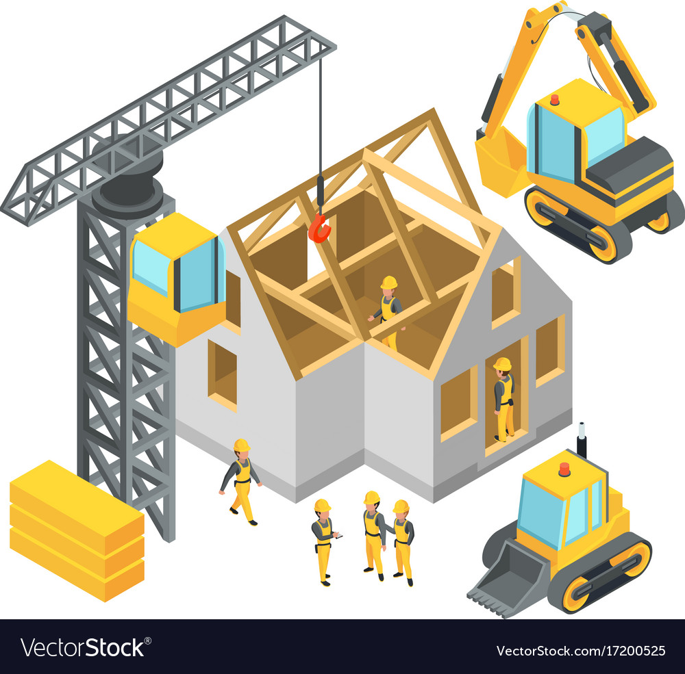 Building under construction isometric pictures Vector Image Building under construction isometric pictures Vector Image