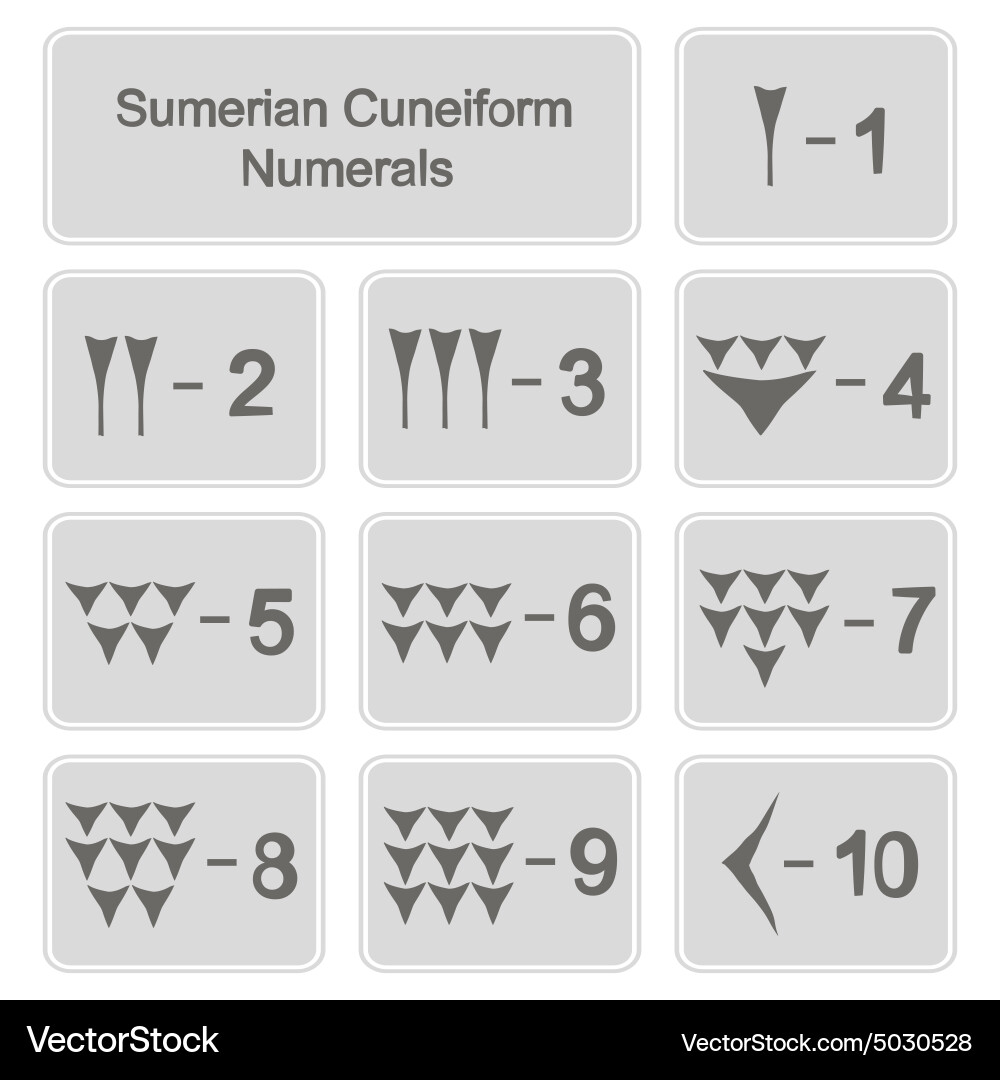Monochrome icons with sumerian cuneiform numerals Vector Image