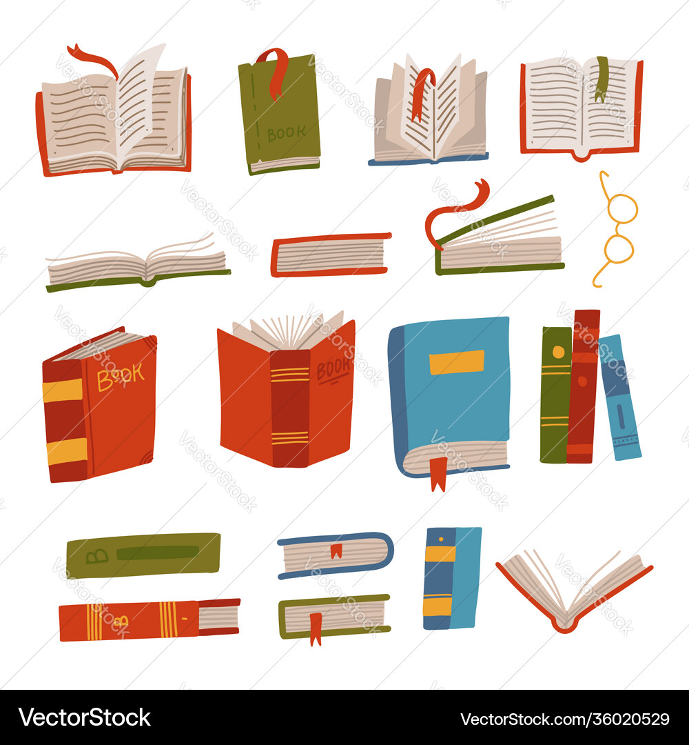 Set book icons in flat hand drawn design Vector Image