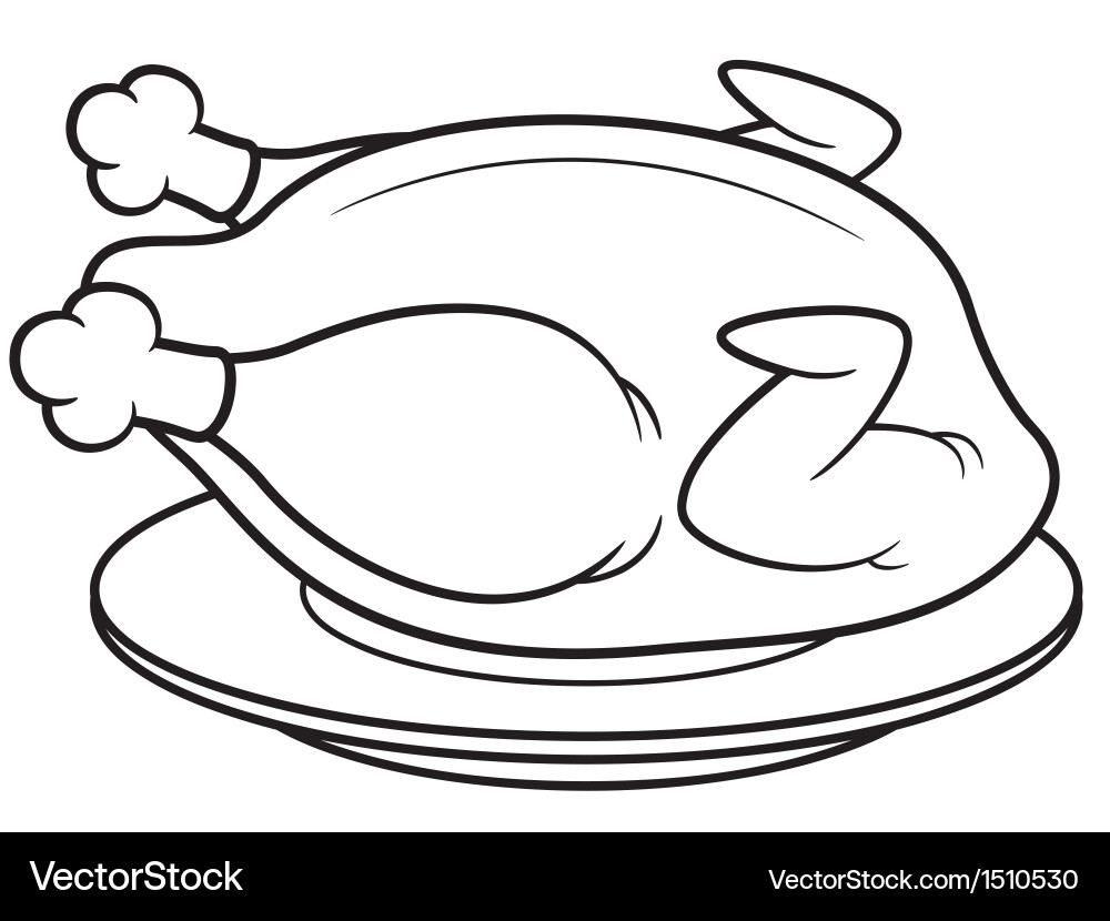 Roast chicken outline Royalty Free Vector Image