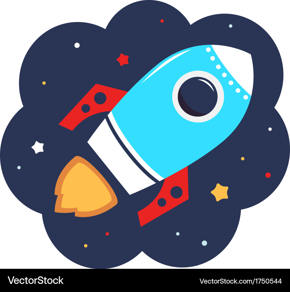 Cute cartoon colorful Rocket in space Royalty Free Vector