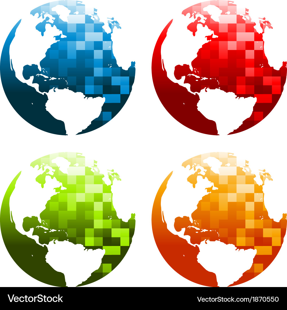 Pixel Planet Earth Icons Royalty Free Vector Image