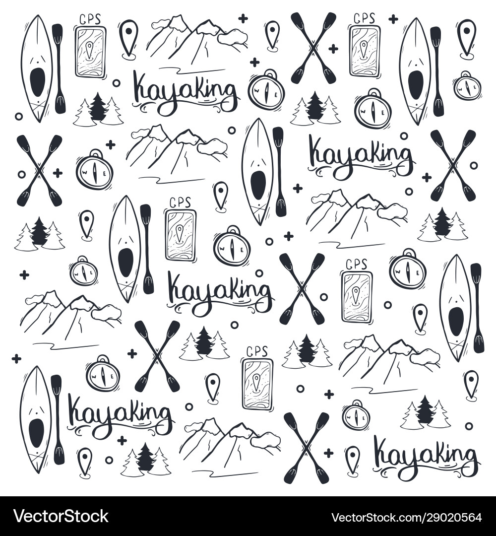 Kayaking or rafting hand draw doodle background Vector Image