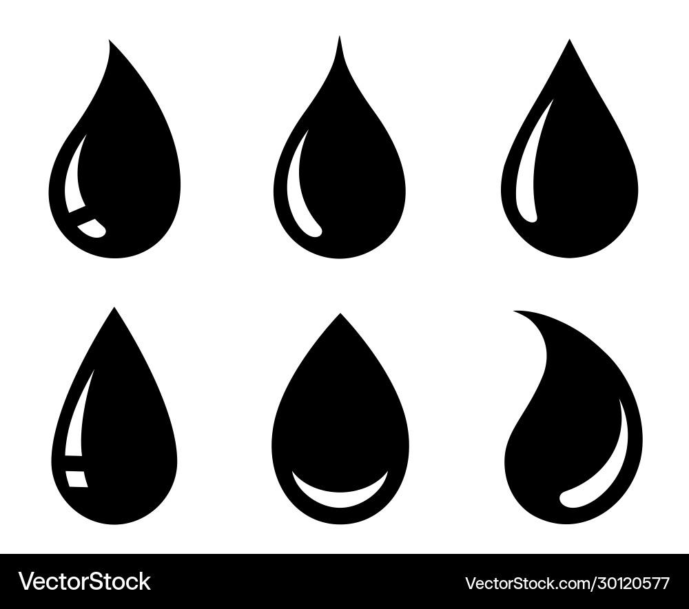 Black abstract glossy drop icons set silhouette Vector Image