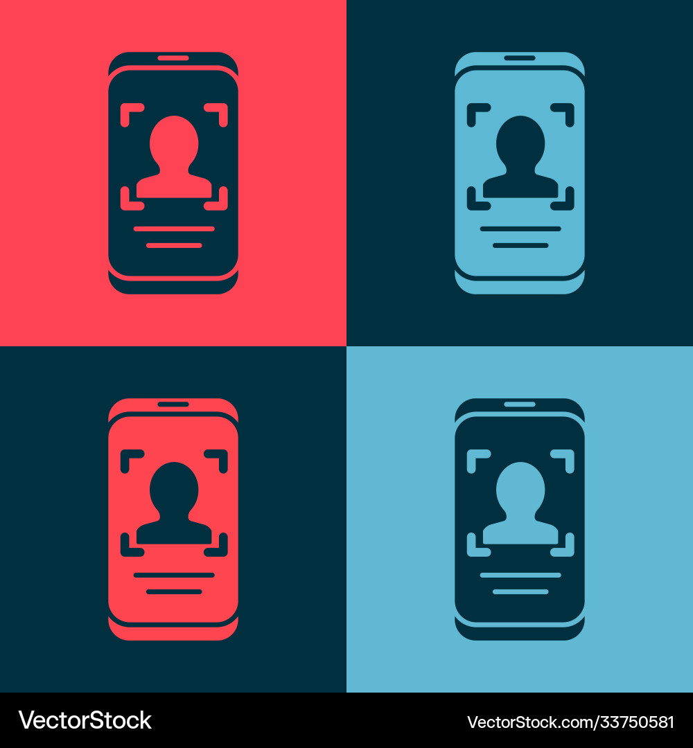 Pop art mobile phone and face recognition icon Vector Image