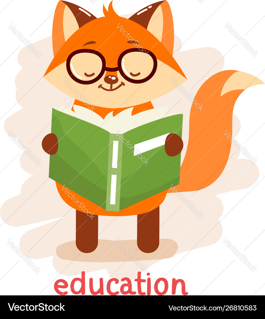 Education concept cute fox in glasses reading Vector Image