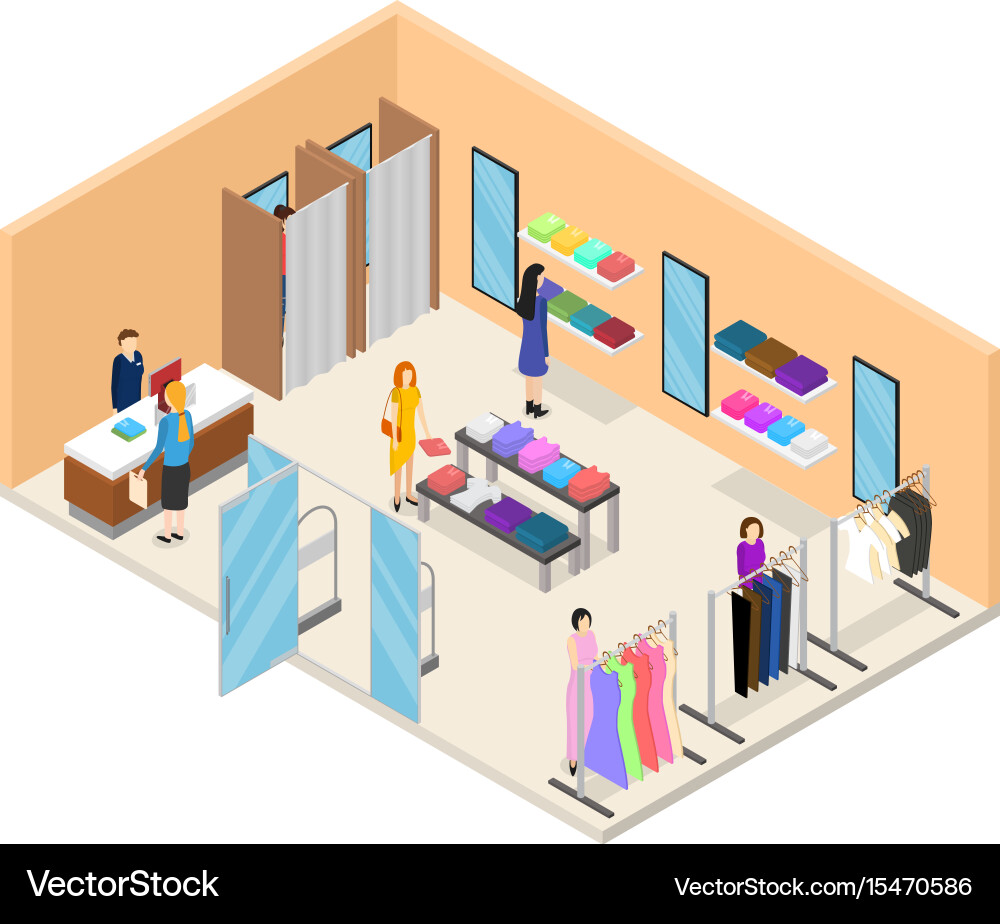 Interior clothing store isometric view Royalty Free Vector
