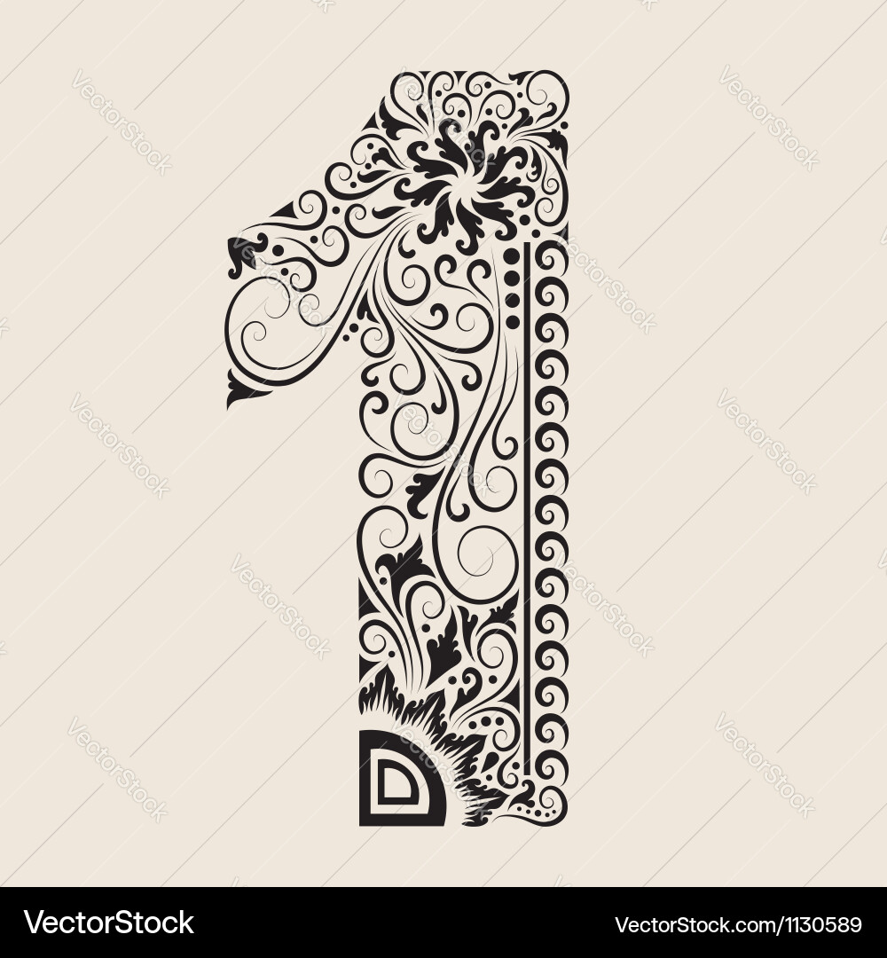 Number 1 floral decorative ornament Royalty Free Vector