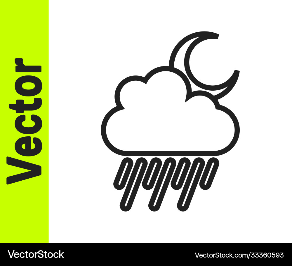 Black line cloud with rain and moon icon isolated Vector Image