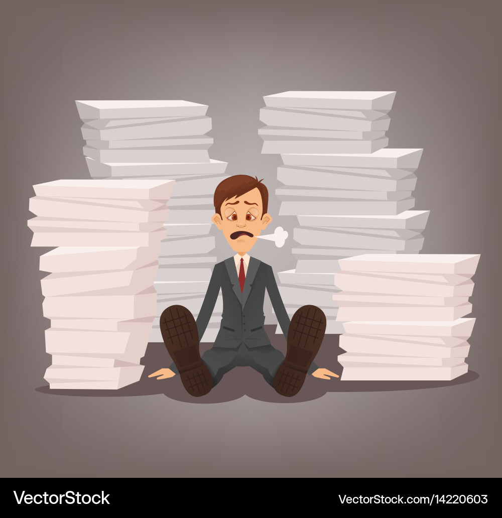 Tired unhappy office worker man character Vector Image