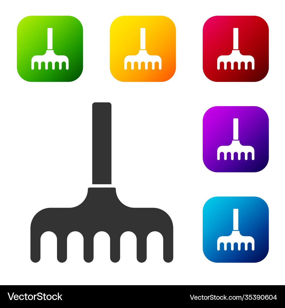 Black garden rake icon isolated on white Vector Image