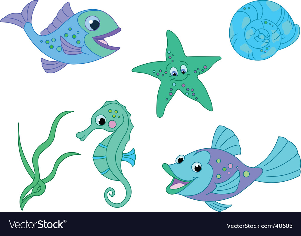 Under the sea fishy characters Royalty Free Vector Image