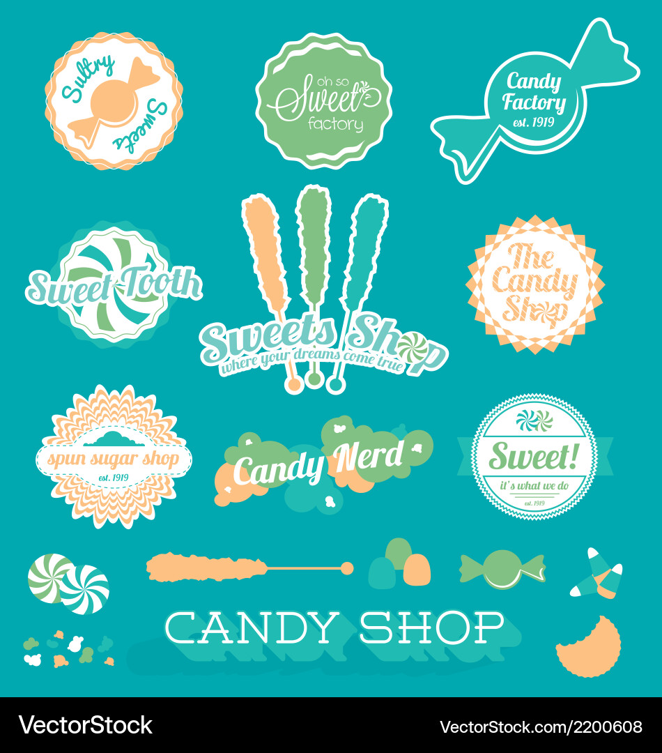Candy Shop Icons and Labels Royalty Free Vector Image