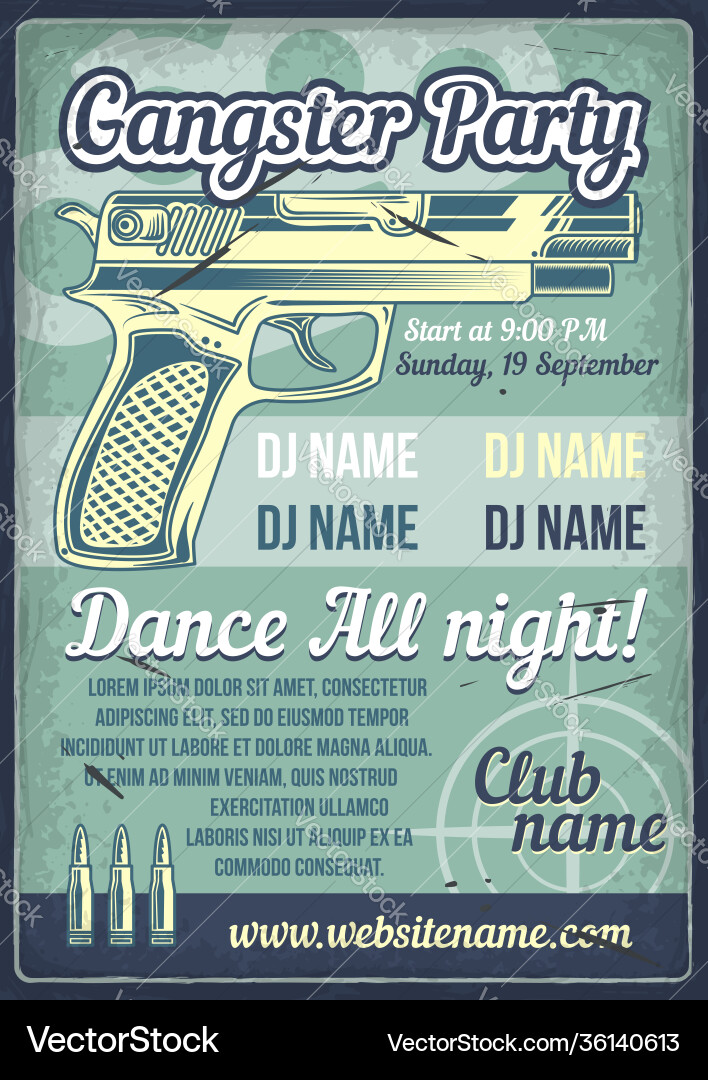 Advertising poster design with a pistol Royalty Free Vector