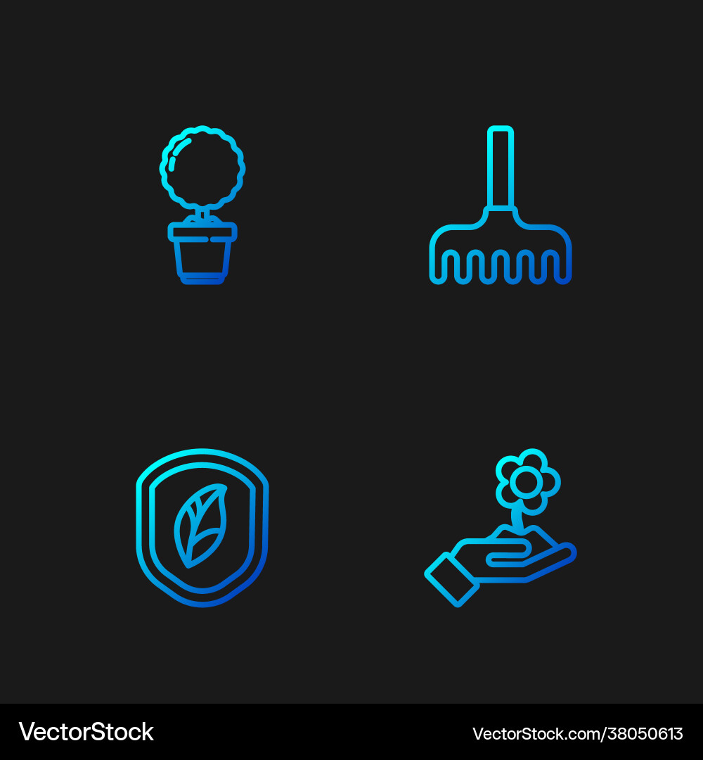 Set line hand holding flower shield with leaf Vector Image