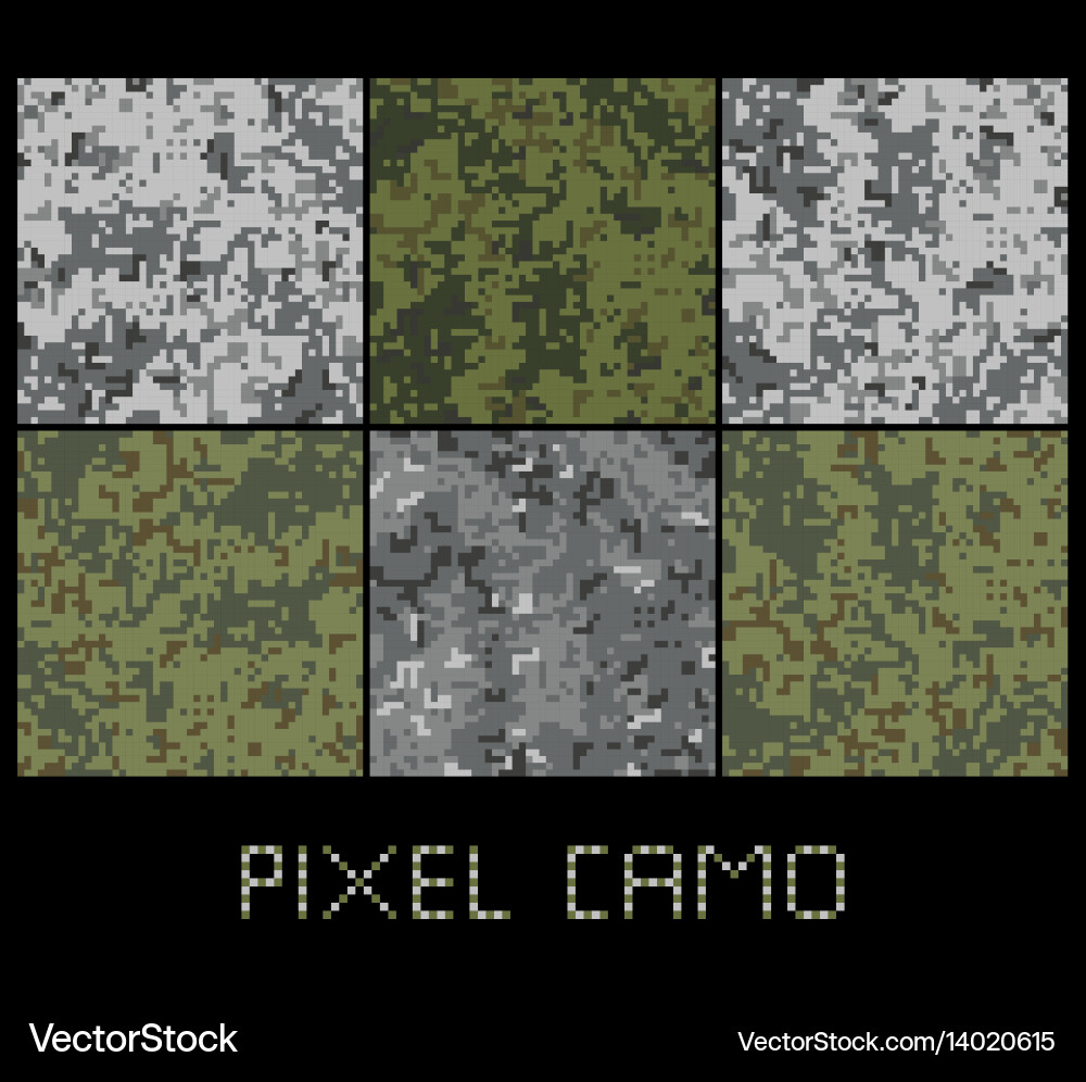 Pixel camo seamless pattern big set green forest Vector Image