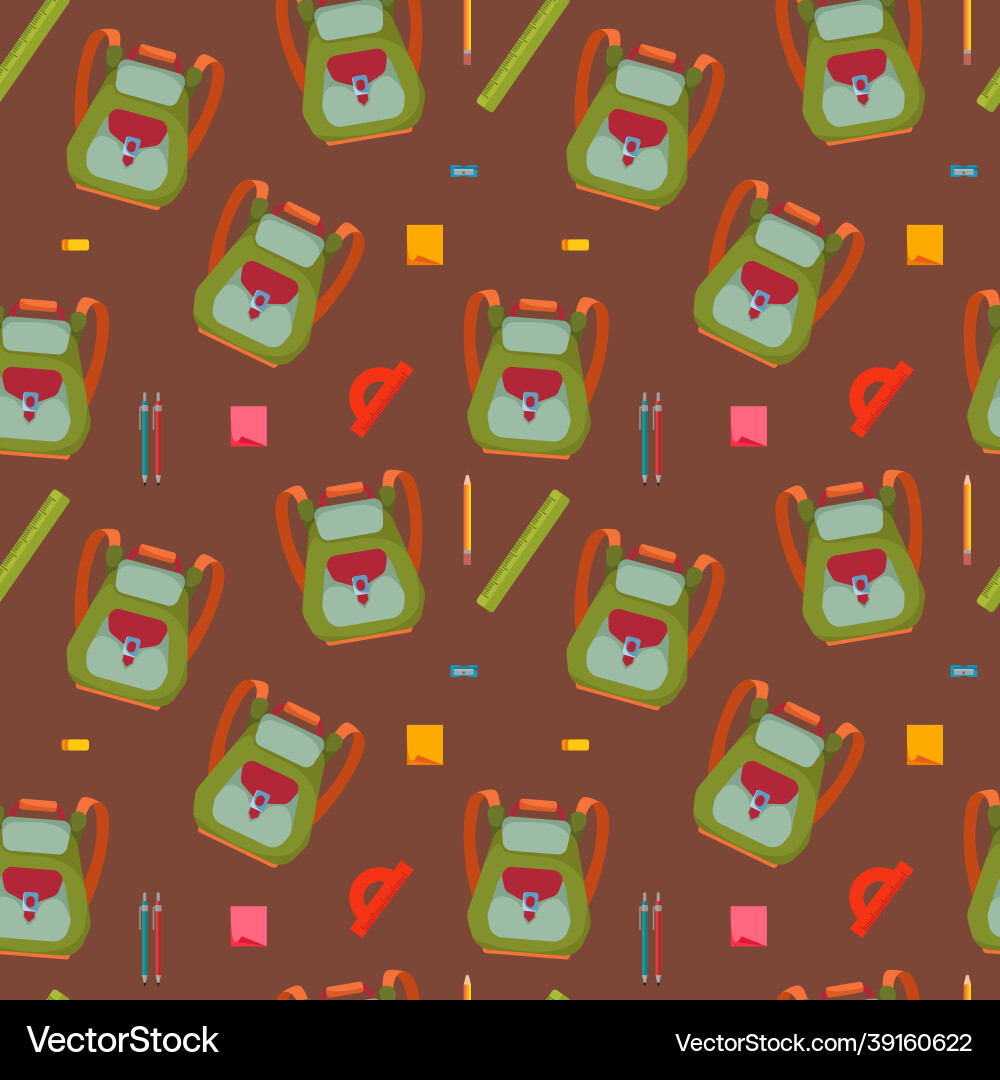 Seamless pattern with school backpacks on a brown Vector Image