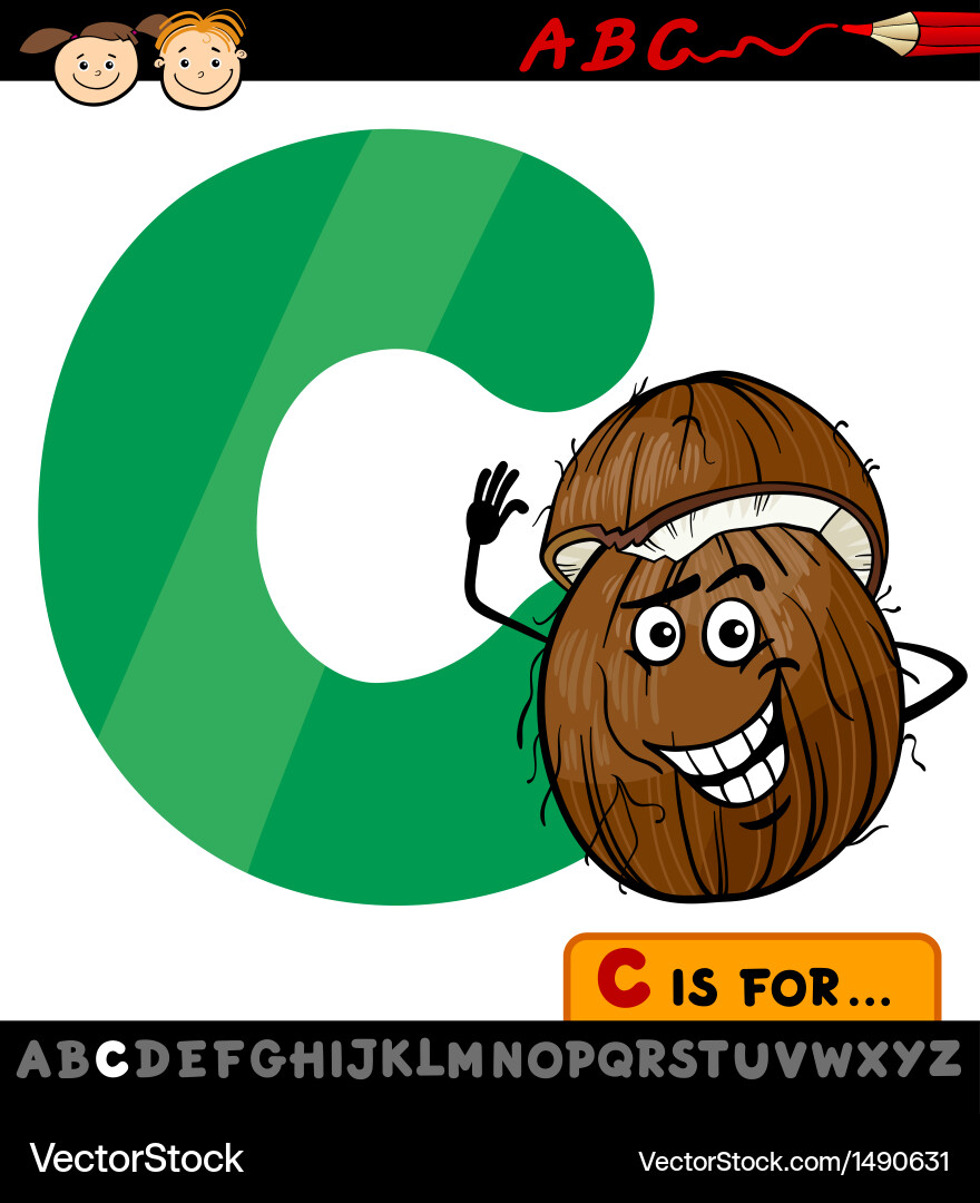 Letter c with coconut cartoon Royalty Free Vector Image