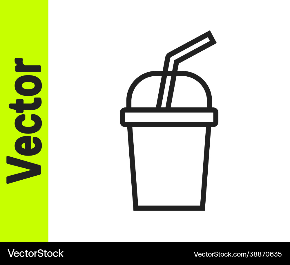 Black line paper glass with drinking straw Vector Image