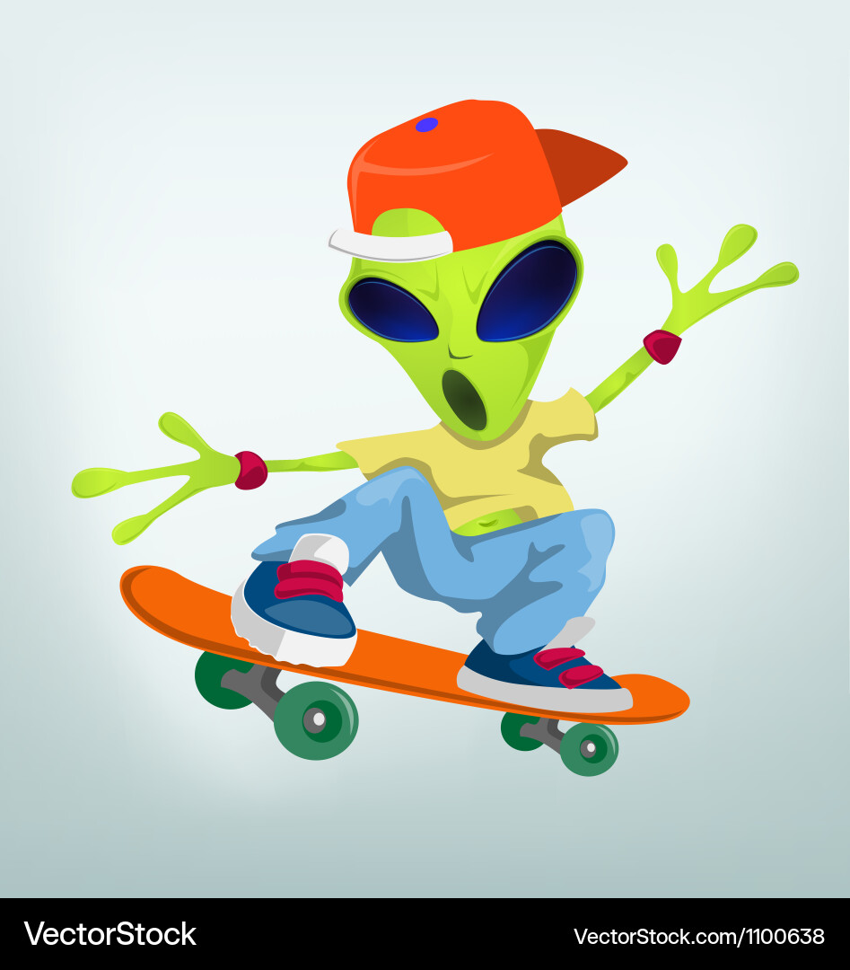 Cartoon Alien Skateboarding Royalty Free Vector Image