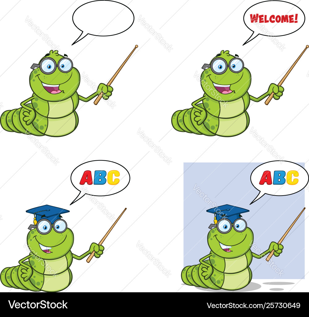 Happy worm character collection - 3 Royalty Free Vector