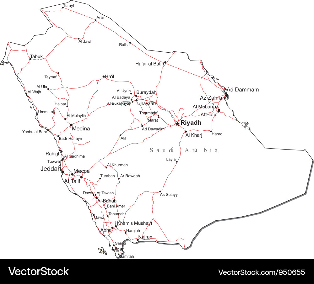 Saudi Arabia Black White Map Royalty Free Vector Image