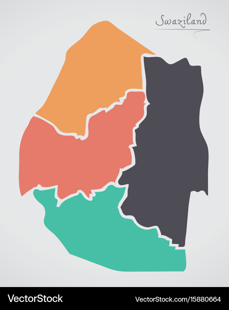 Swaziland map with states Royalty Free Vector Image