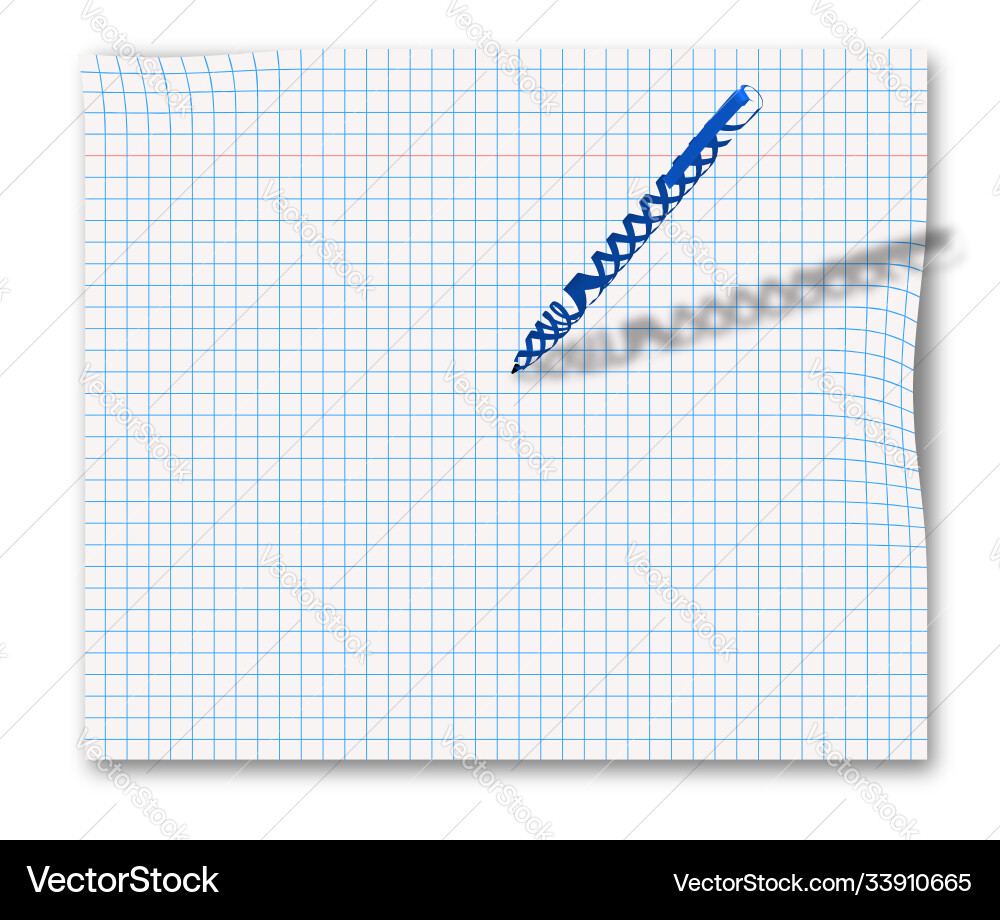 Squared paper sheet and sketchy ballpoint pen Vector Image