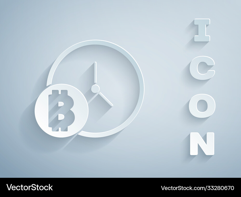 Paper cut cryptocurrency coin bitcoin with clock Vector Image