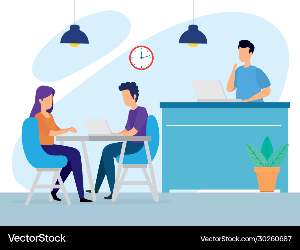 Scene coworking with people in workplace Vector Image