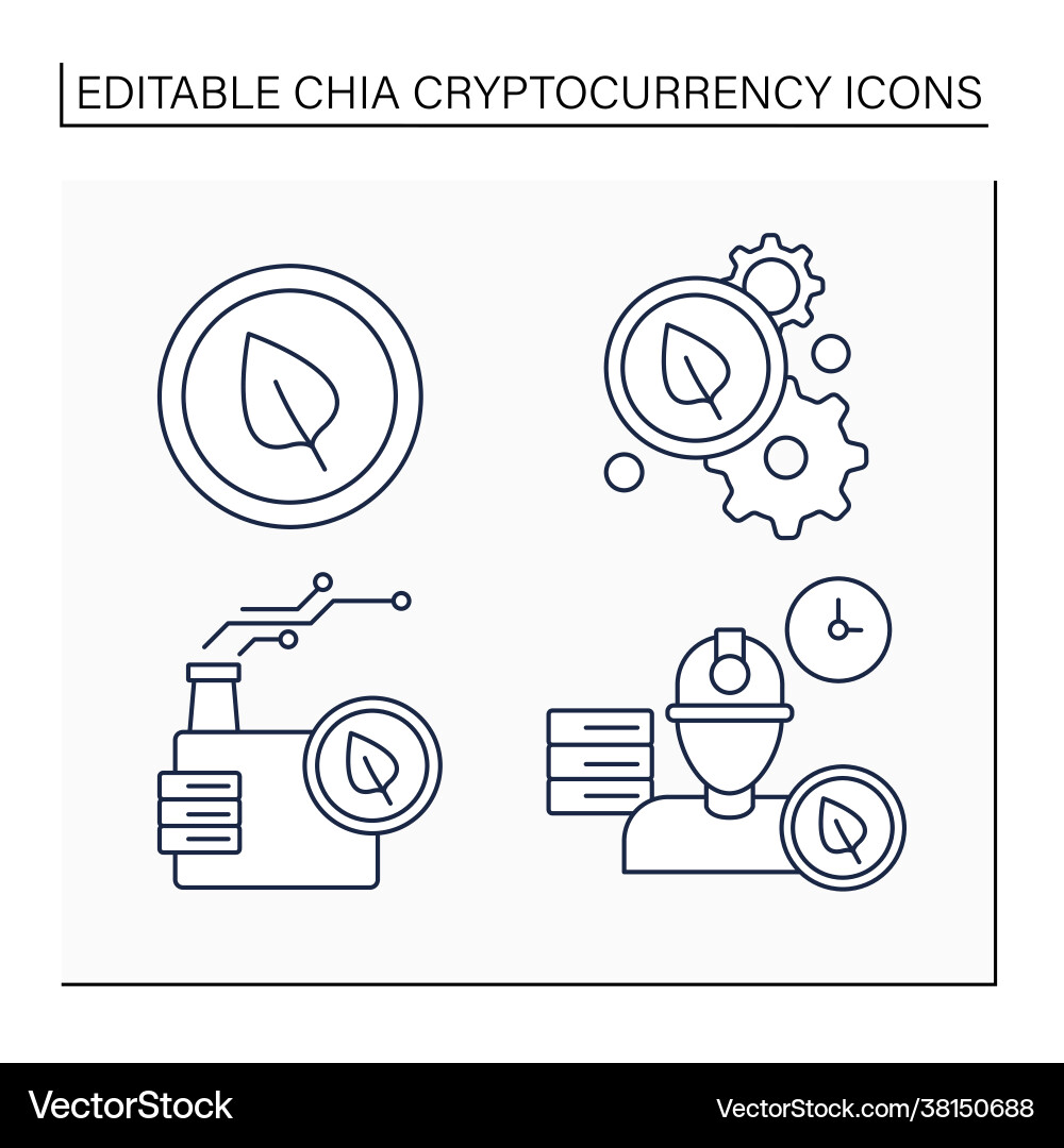 Chia cryptocurrency line icons set Royalty Free Vector Image