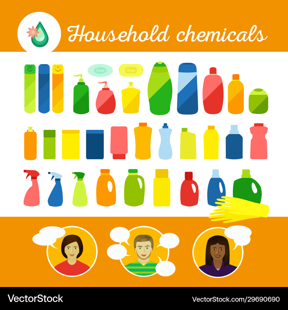Household chemicals bottles design set Royalty Free Vector