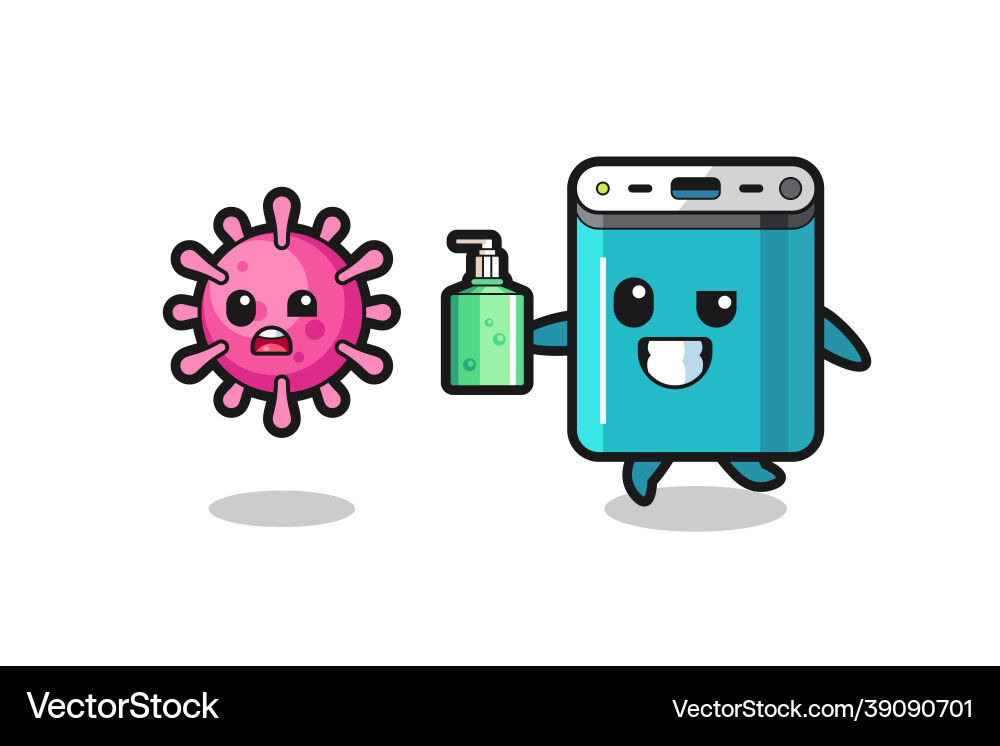 Power bank character chasing evil virus with hand Vector Image