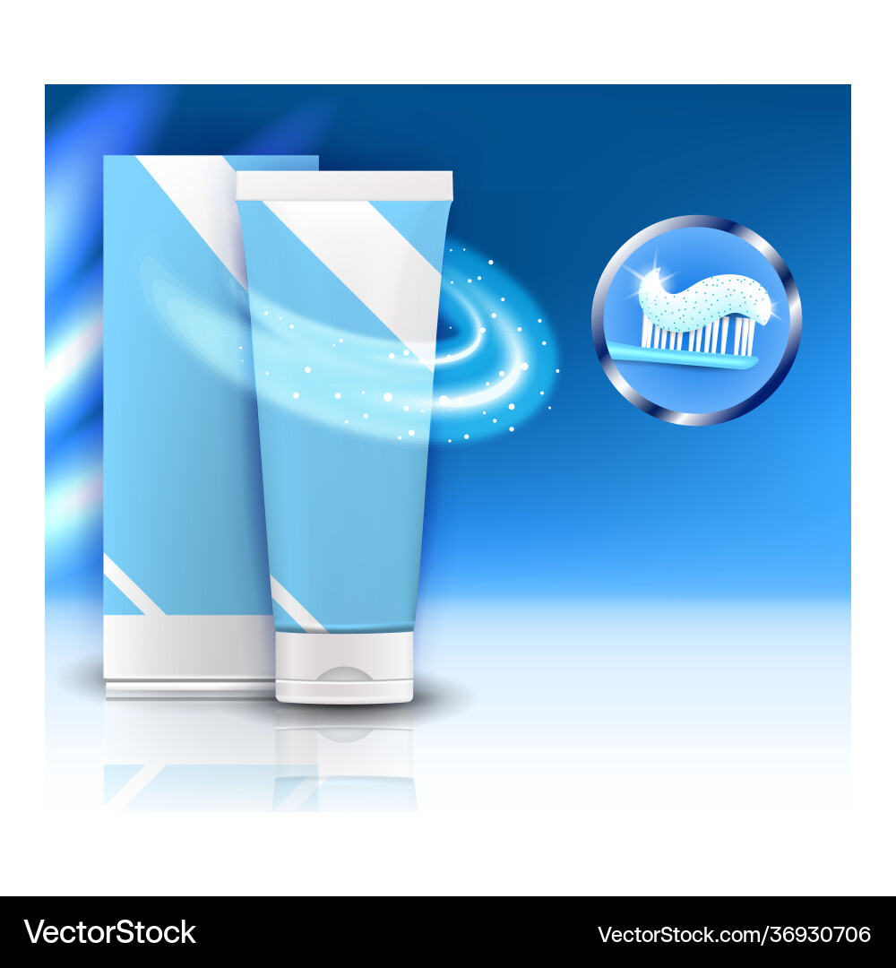 Tooth paste blank package promo poster Royalty Free Vector