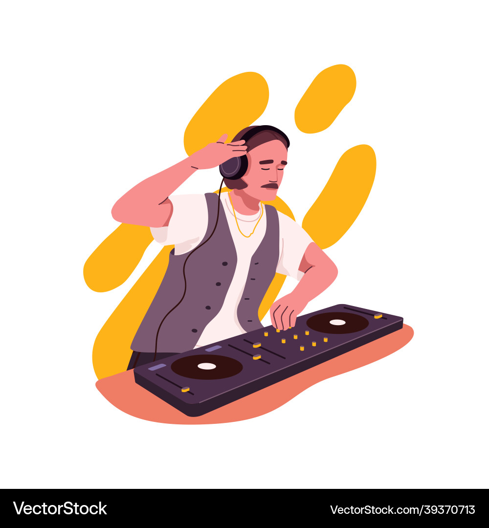 Dj playing records at electronic audio controller Vector Image