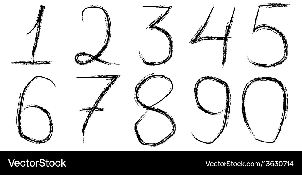 Font handwritten digits brush hand Royalty Free Vector Image