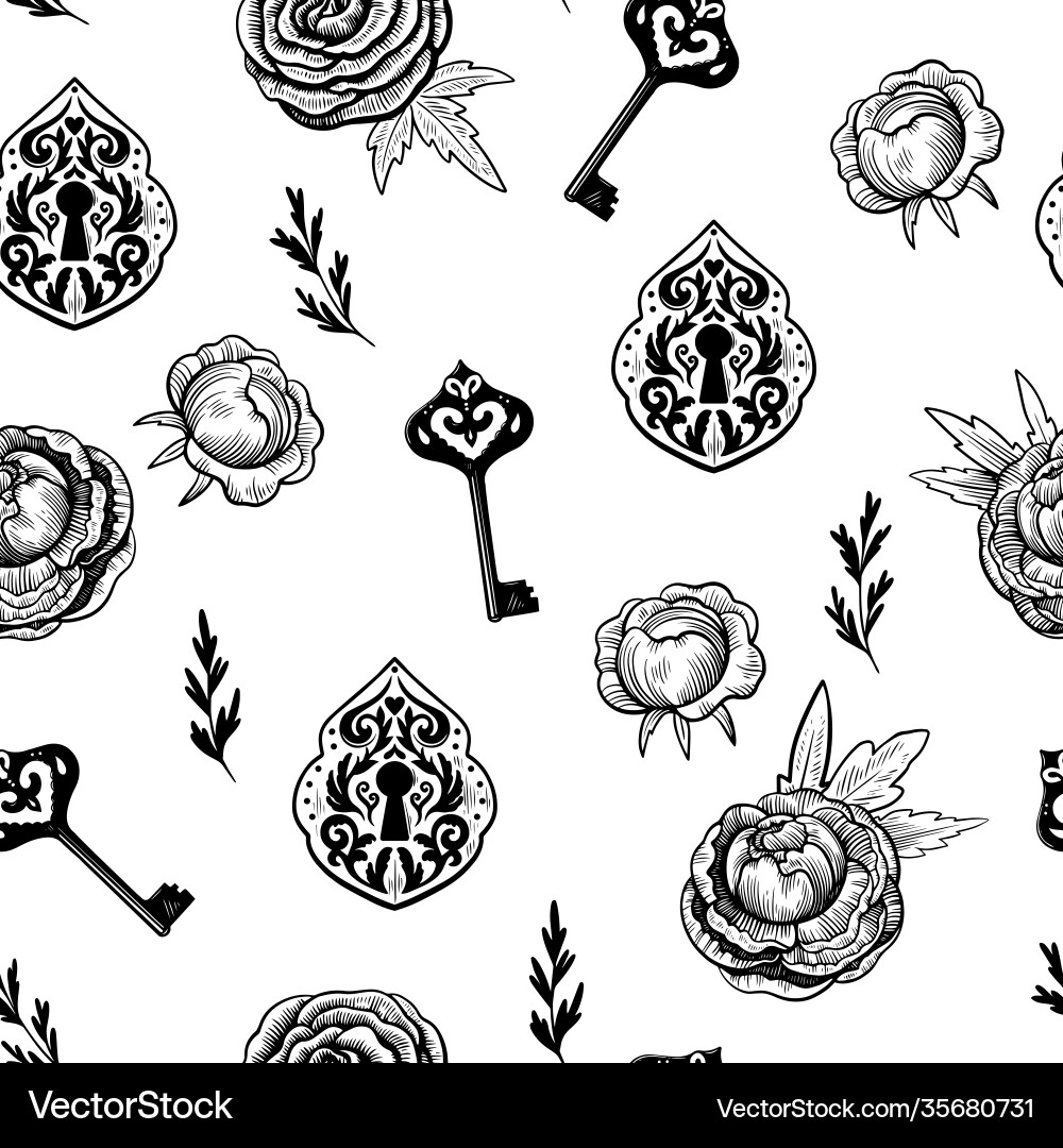 Seamless pattern with peonies vintage keyhole Vector Image