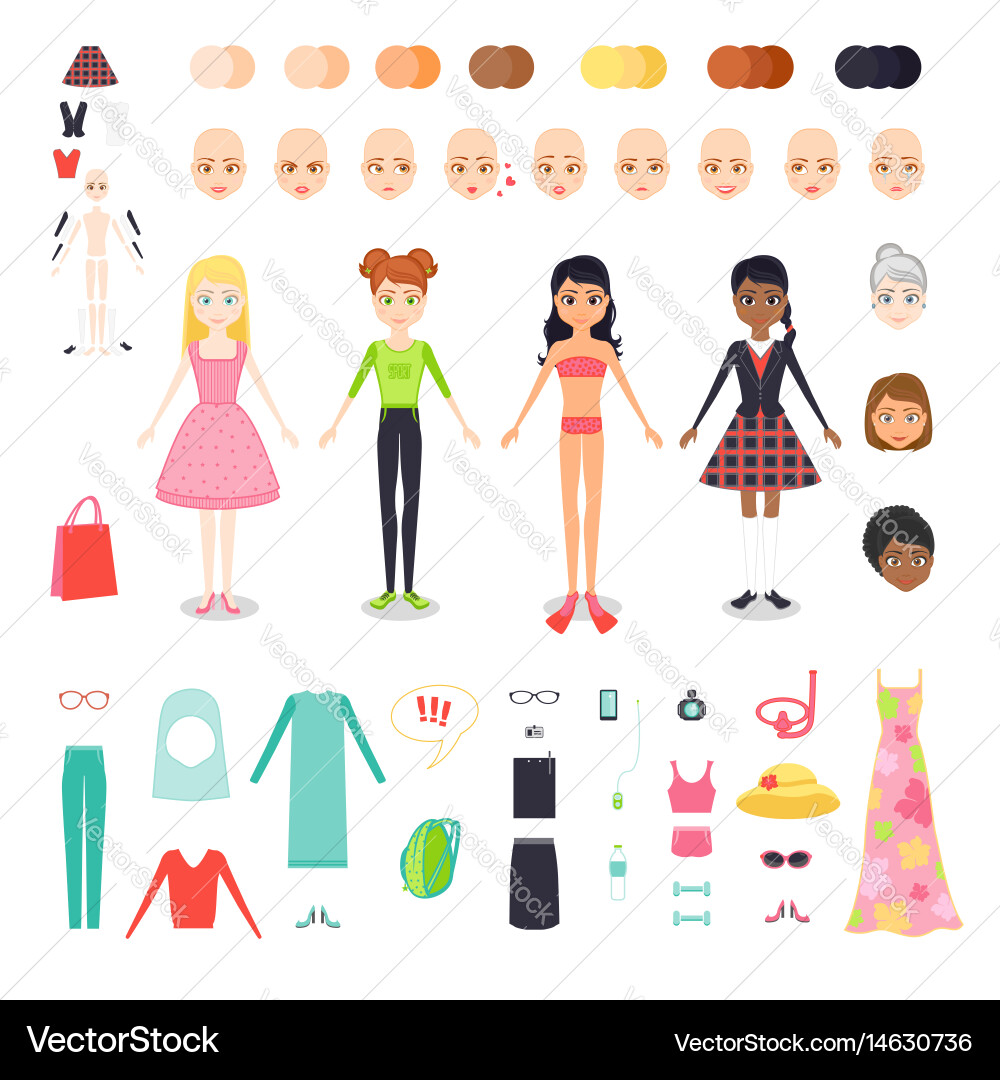 Flat set figure pretty girl Royalty Free Vector Image