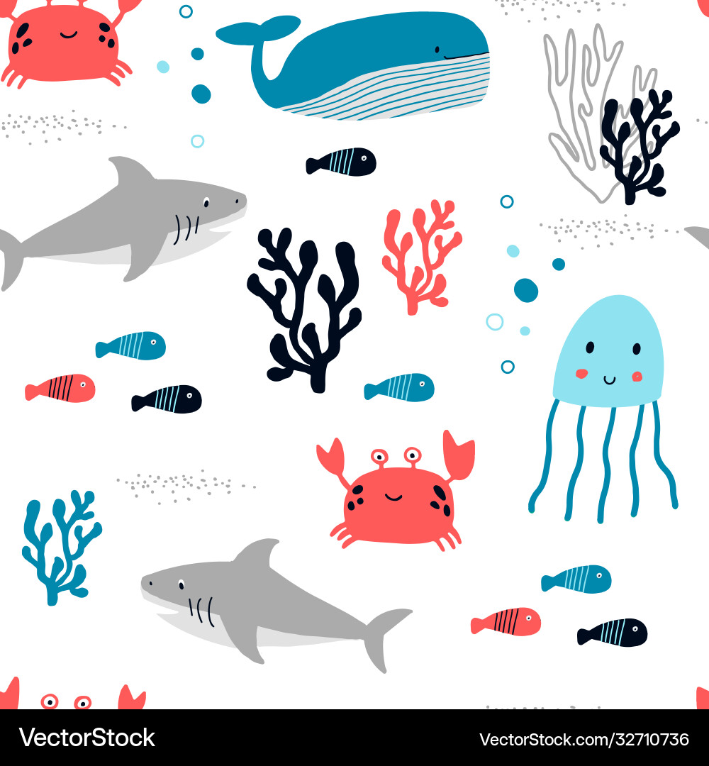 Underwater animals seamless pattern print design Vector Image